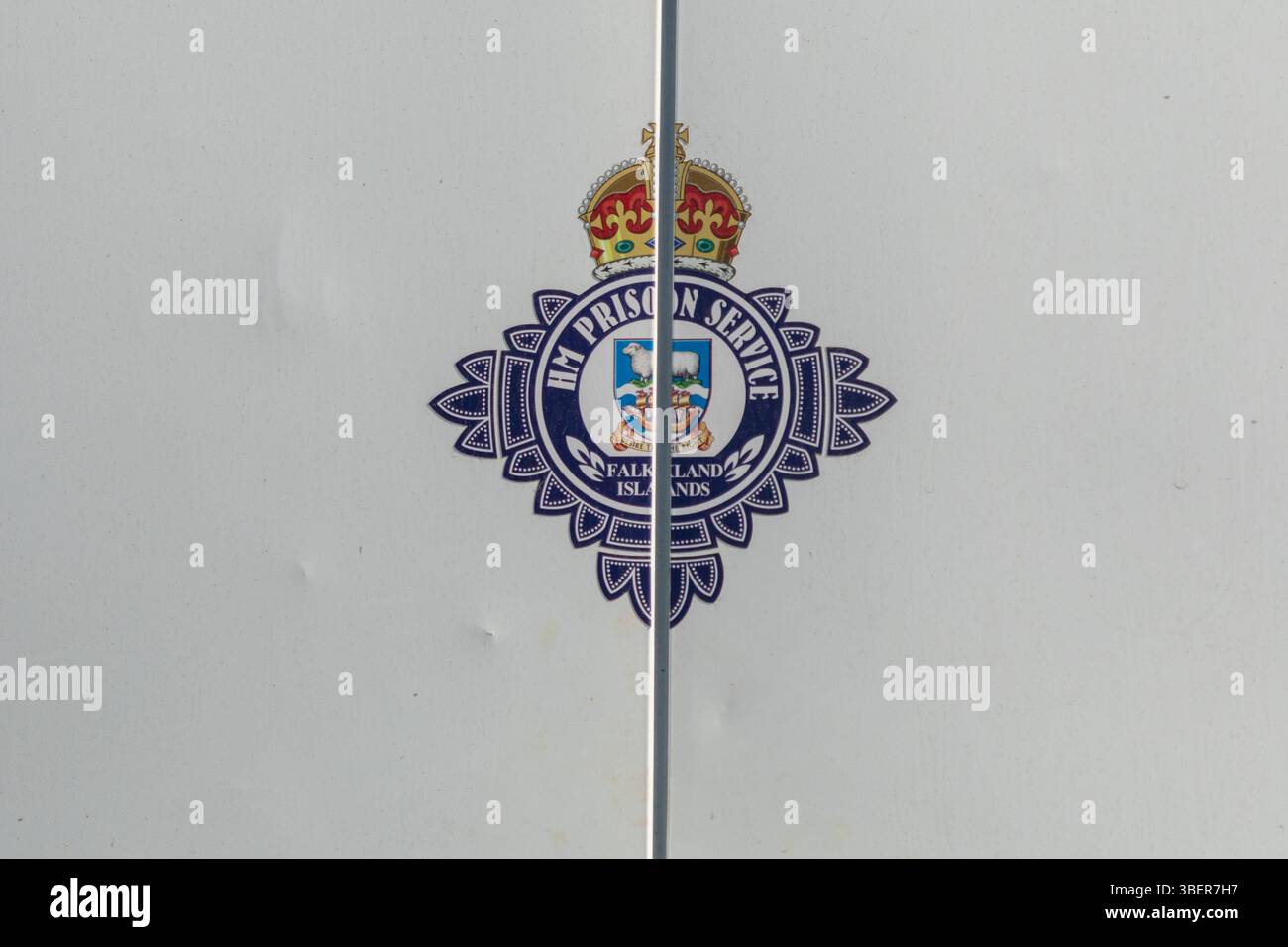 Emblem of HM Prison Service of the Falkland Islands is seen on an ...