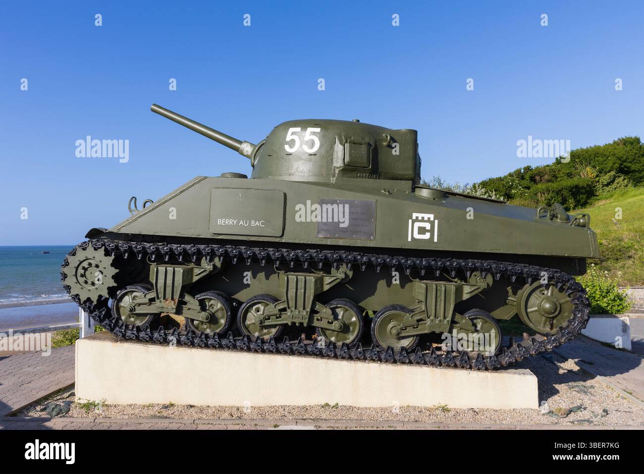 The M4A2 Sherman tank memorial in Arromanches-les-Bains, Calvados ...