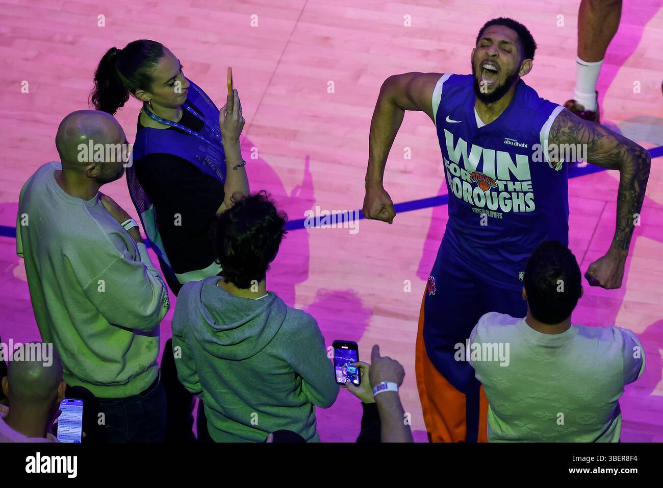 New York Knicks guard Cameron Payne reacts during player introductions ...