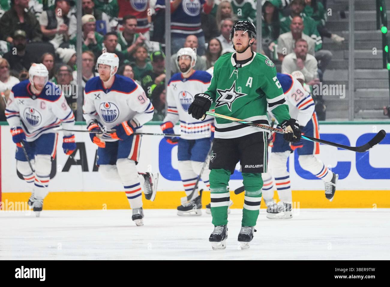 Dallas Stars defenseman Esa Lindell reacts after a goal by Edmonton ...