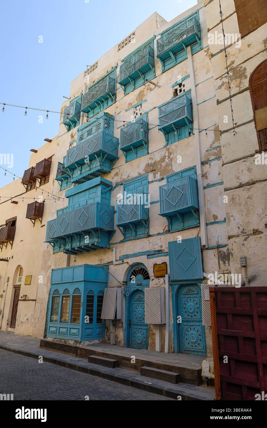 Traditional architecture of old Jeddah town El Balad district houses ...