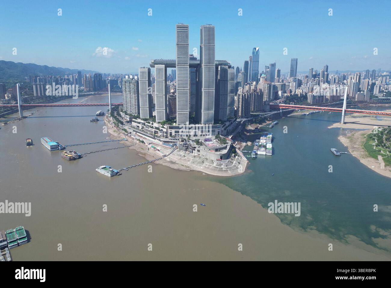 Yangtze River, left, and Jialing River, right, converge in southwest ...
