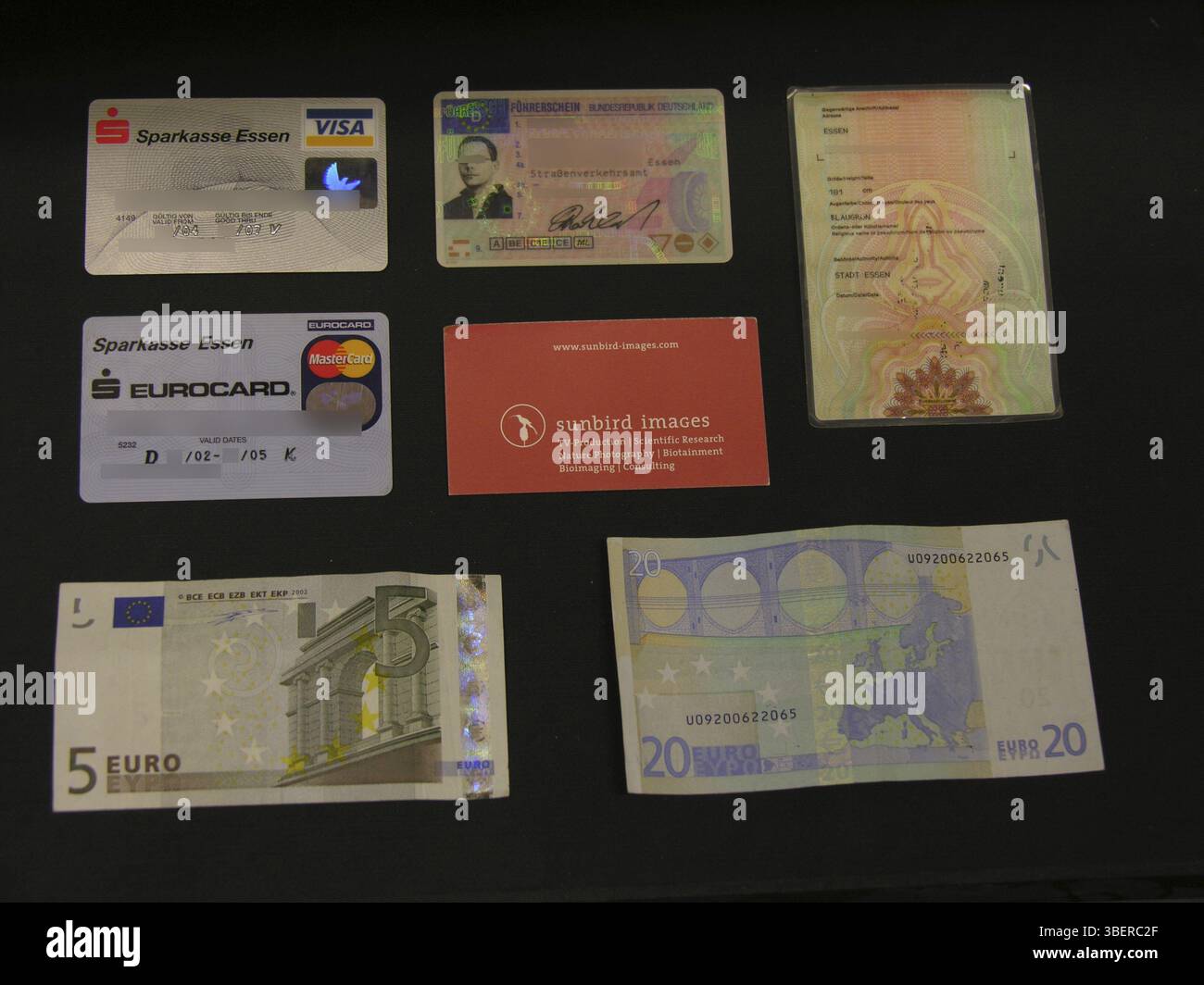 Fluorescent banknotes + ID cards Stock Photo - Alamy