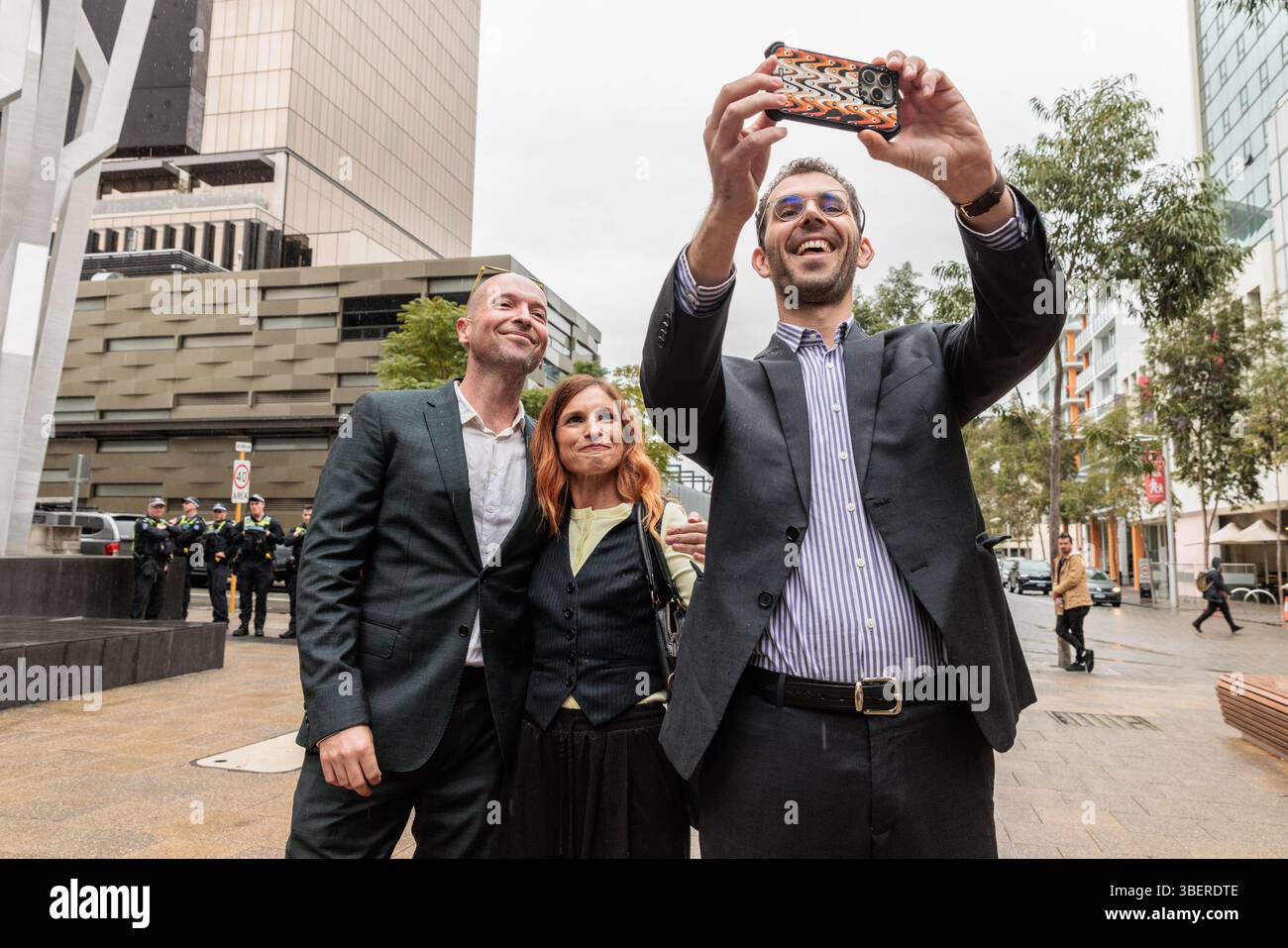 Climate activists Gerard Mazza takes a selfie with Jesse Noakes and ...