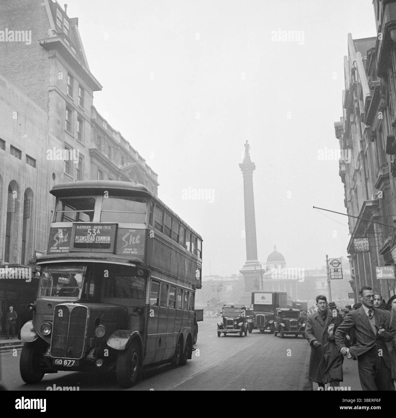 1940s London: Double-Decker bus leaving Trafalgar Square is located on ...