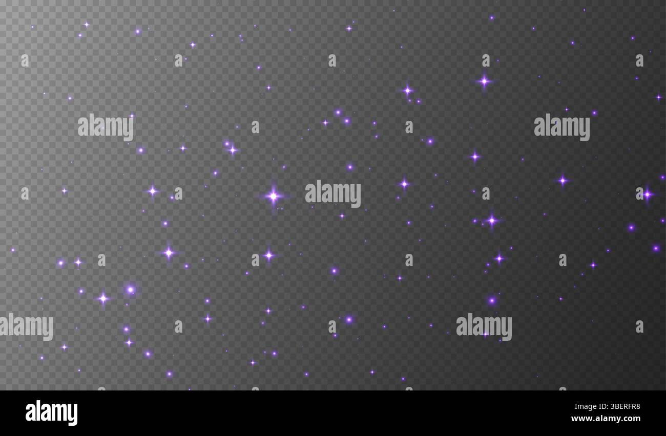 Purple sparkling stars, shiny particles light effect, transparent ...
