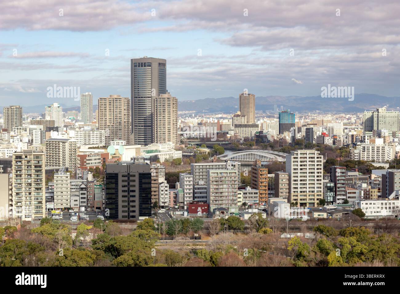 Osaka city skyline builings taken from the viewpoint of the Osaka ...