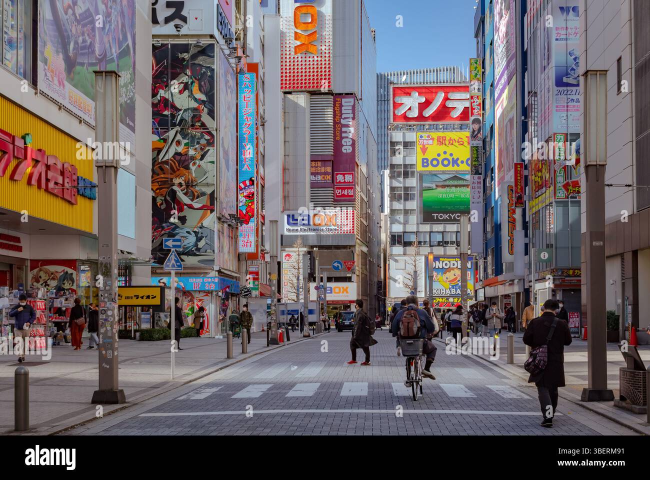 Colorful neon signs and businesses located in downtown Akihabara ...