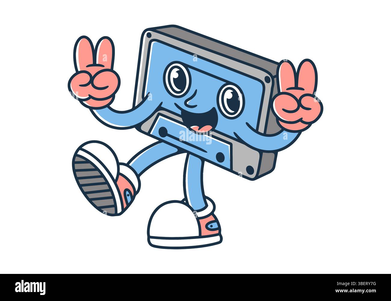 Tape cassette mascot character illustration in happy expression, hands ...
