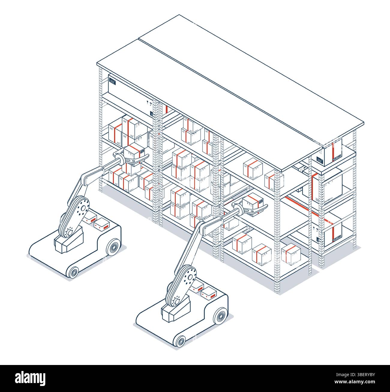 Autonomous Robotic Arm Handling Cardboard Boxes In Warehouse Operations Stock Vector Image And Art
