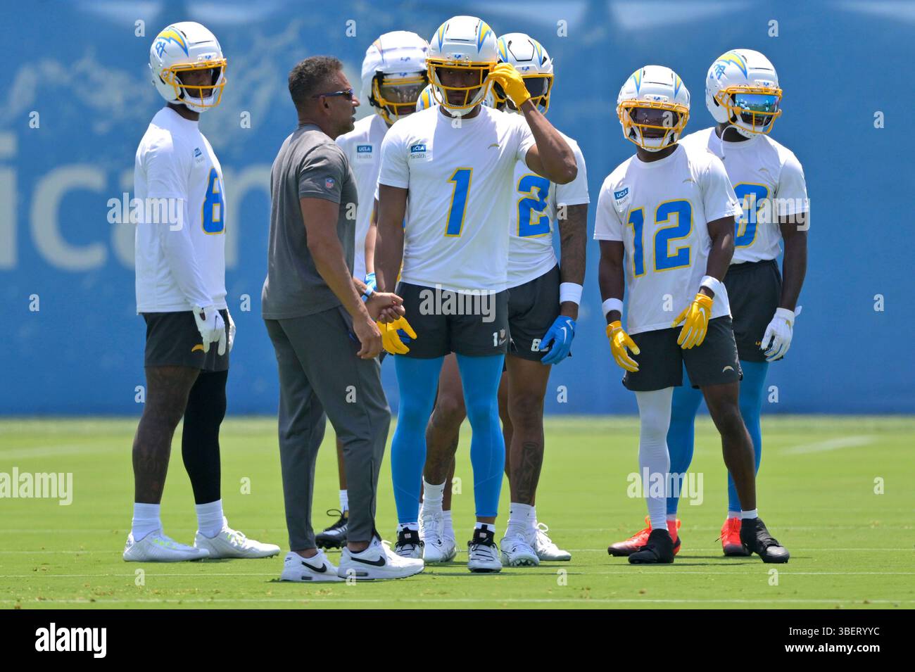 Los Angeles Chargers wide receivers coach Sanjay Lal talks with ...
