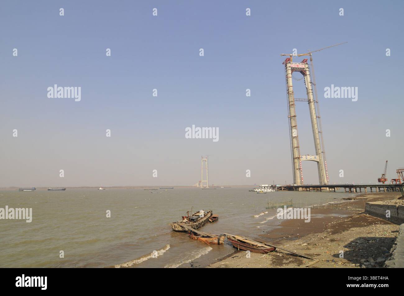 January 2011, Nanjing China. Construction of the Fourth bridge over the ...