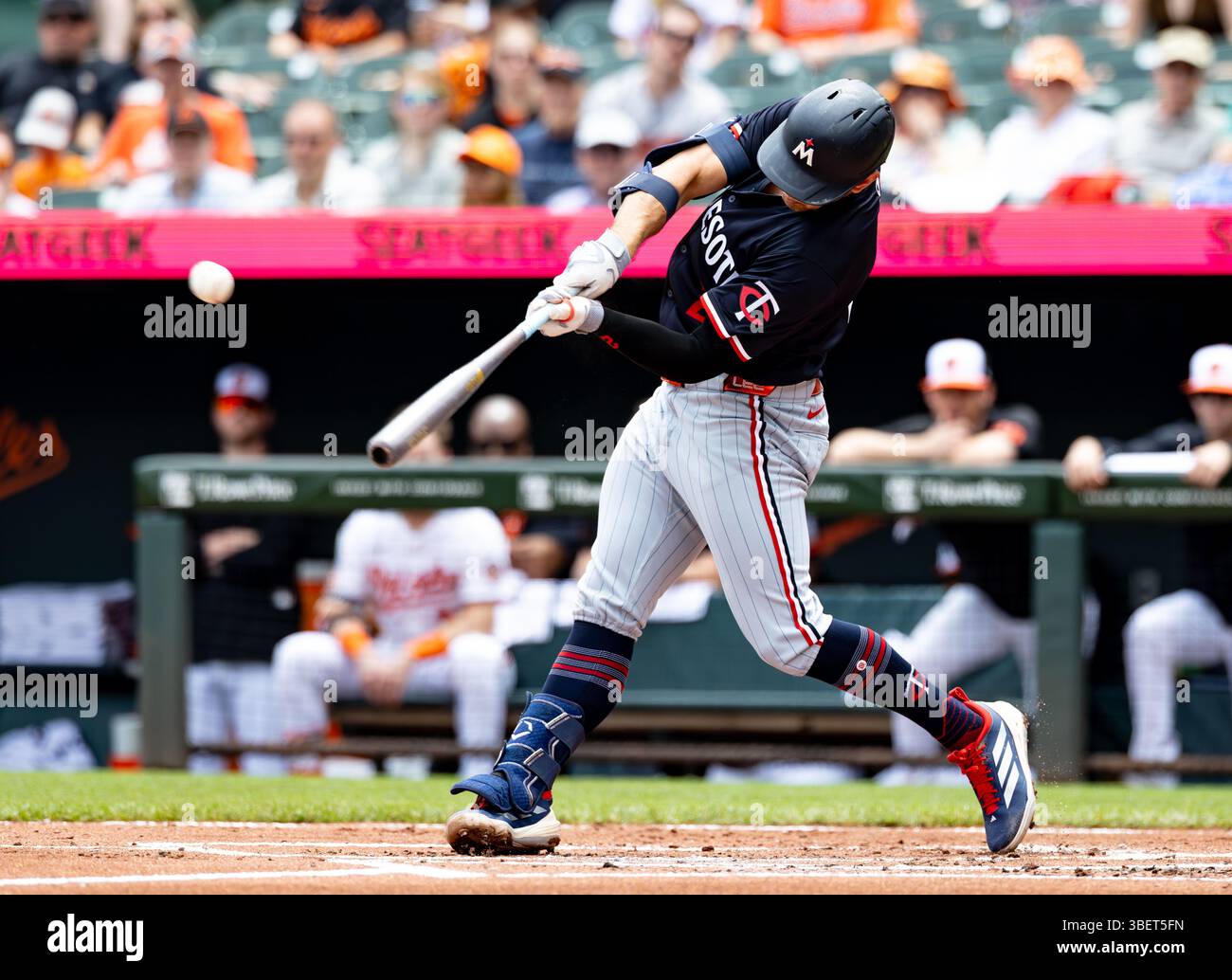 Minnesota Twins Brooks Lee makes contact with the pitch against the ...