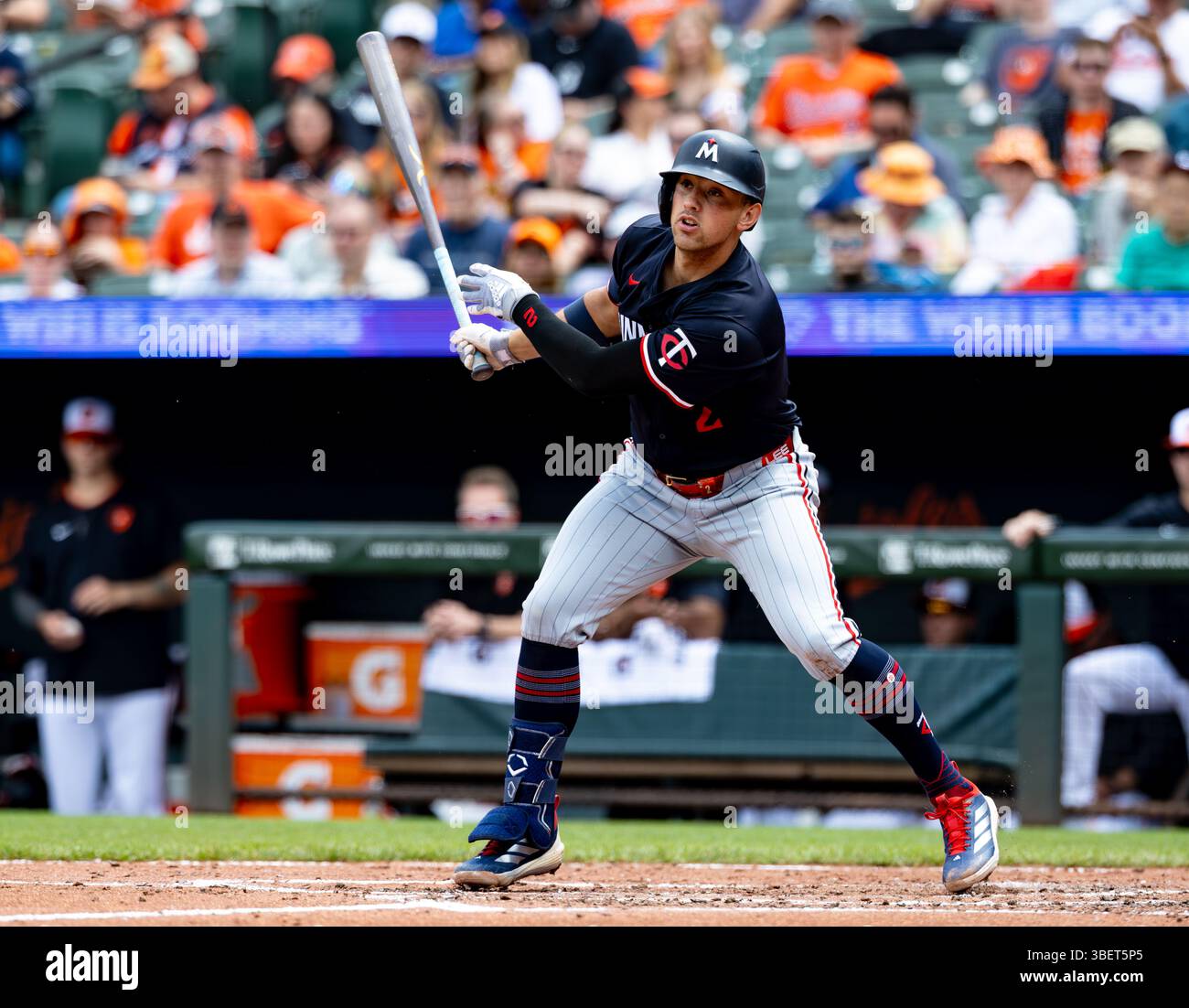 Minnesota Twins Brooks Lee makes contact with the pitch against the ...