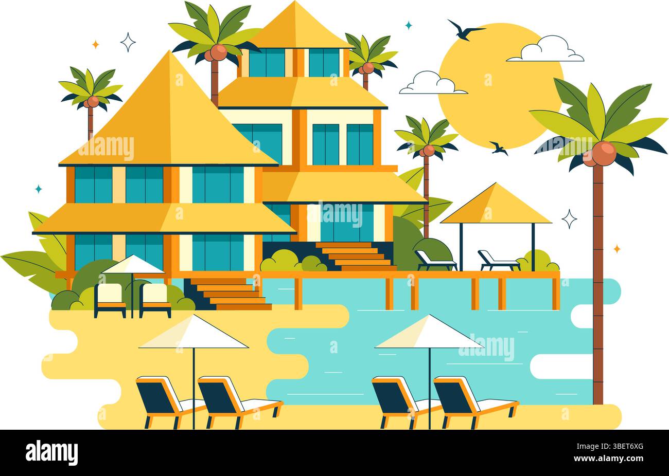 Beach Resort Vector Illustration Featuring Beautiful Tropical Island ...