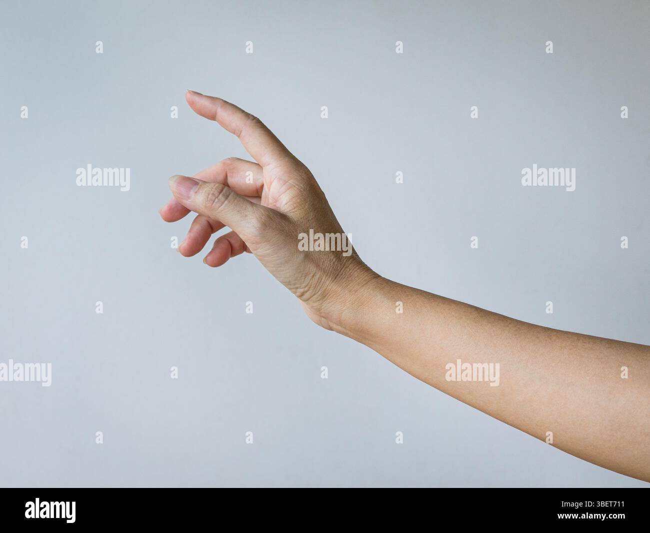 Female hand gesture, finger pointing, showing, touching. Isolated on ...