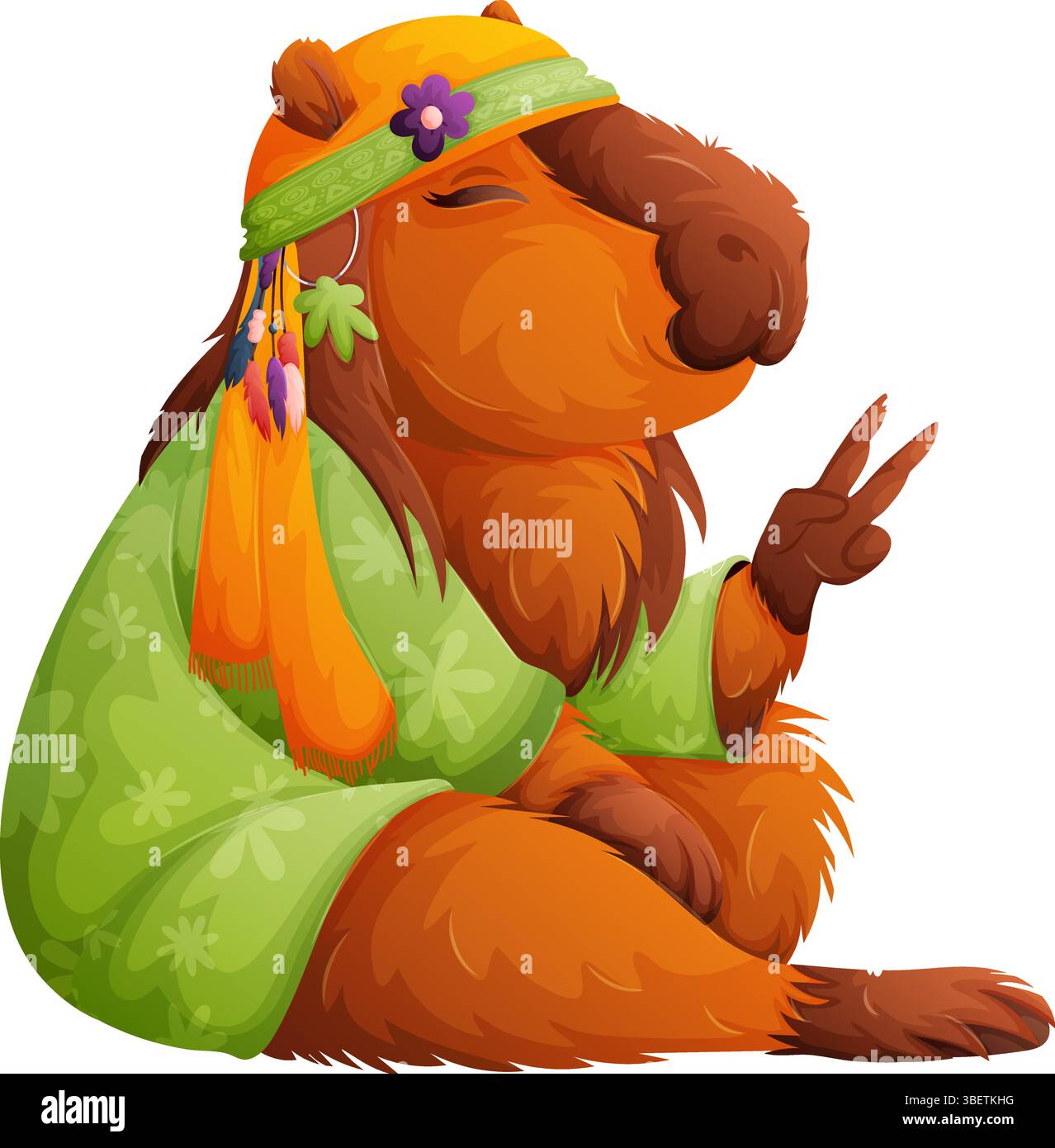 A charming cartoon illustration featuring a capybara dressed in a ...