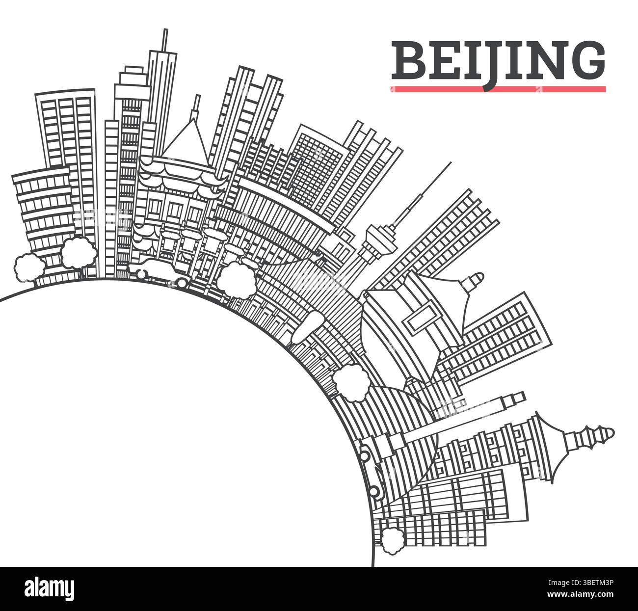 Outline Beijing China City Skyline with Modern Buildings and copy space ...