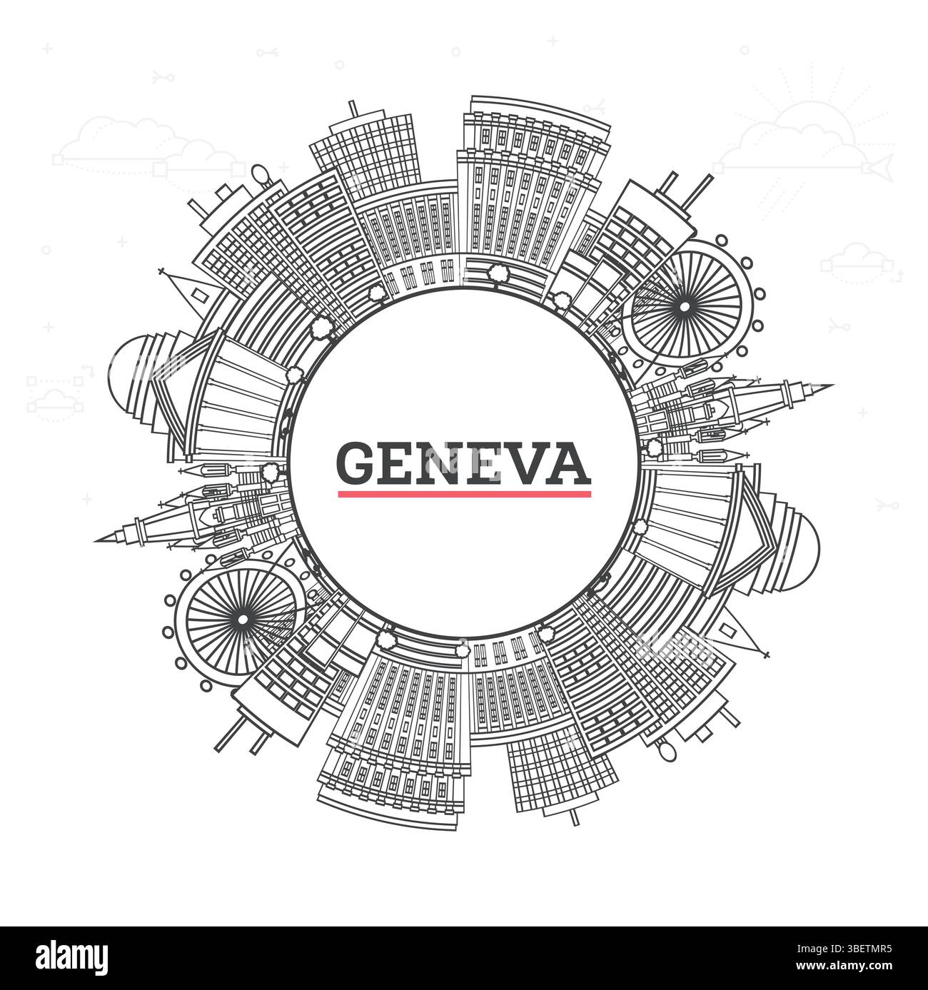Outline Geneva Switzerland City Skyline with Modern Buildings and copy ...