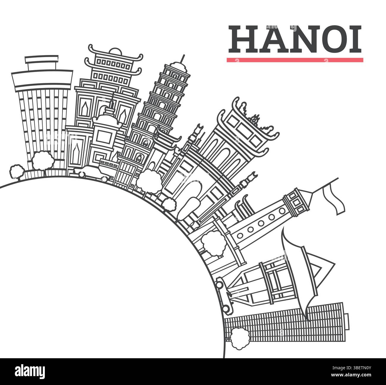 Outline Hanoi Vietnam City Skyline with Modern and Historic Buildings ...