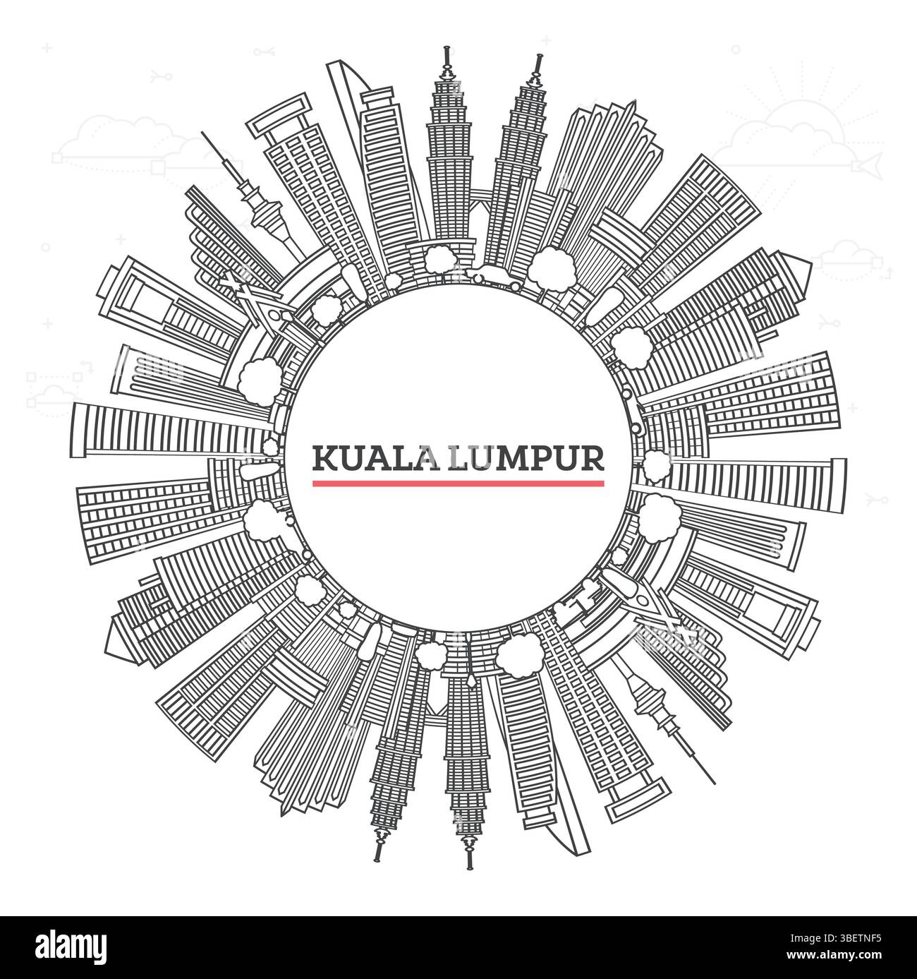 Outline Kuala Lumpur Malaysia City Skyline with Modern Buildings and ...