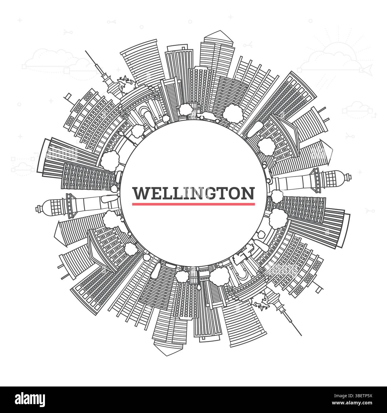 Outline Wellington New Zealand City Skyline with Modern and Historic ...