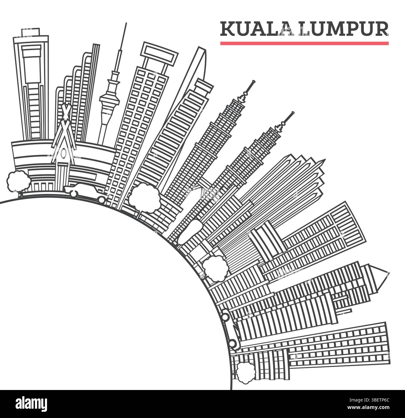 Outline Kuala Lumpur Malaysia City Skyline with Modern Buildings and ...
