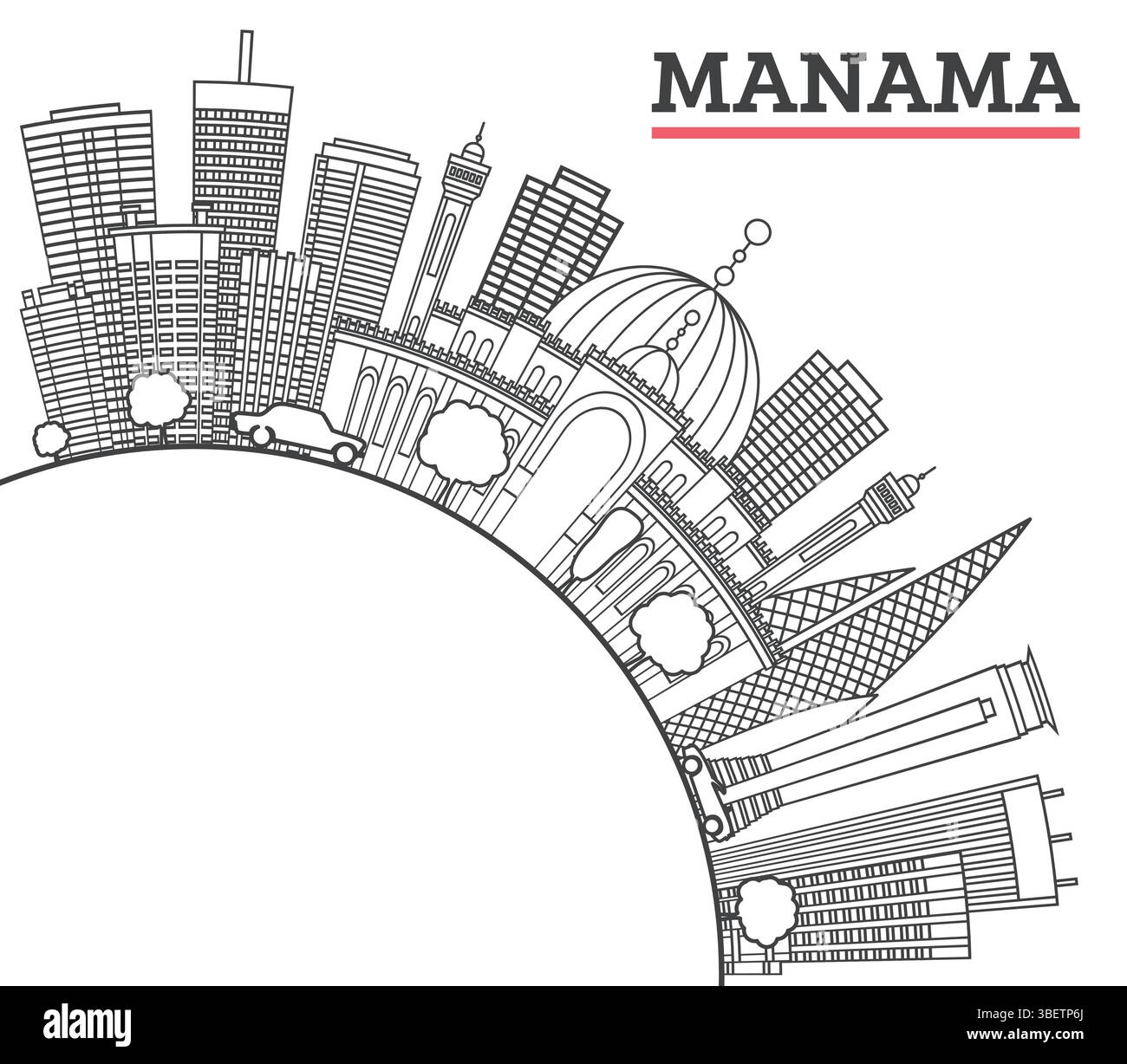 Outline Manama Bahrain City Skyline with Modern Buildings and copy ...
