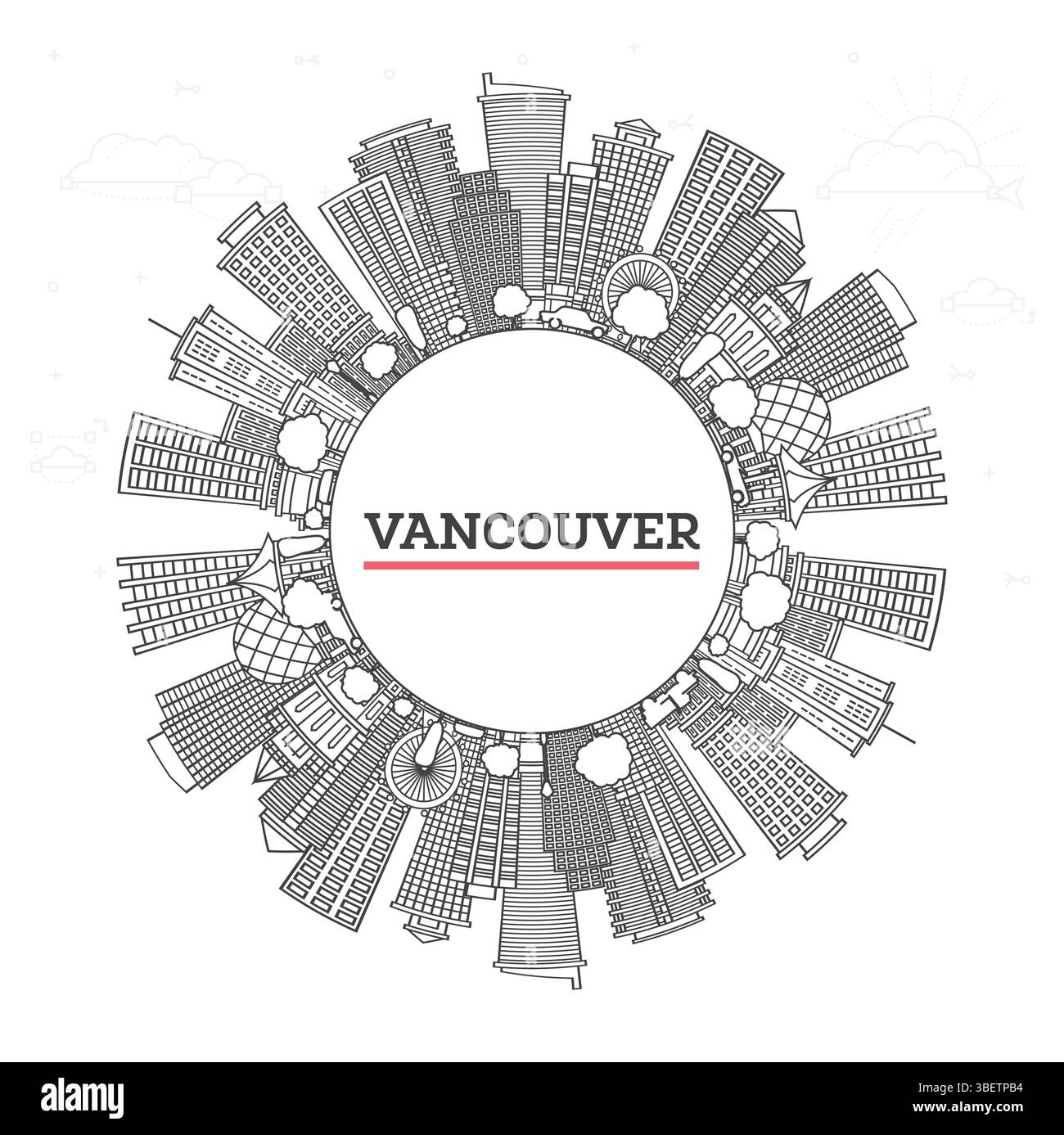 Outline Vancouver Canada City Skyline with Modern Buildings and copy ...
