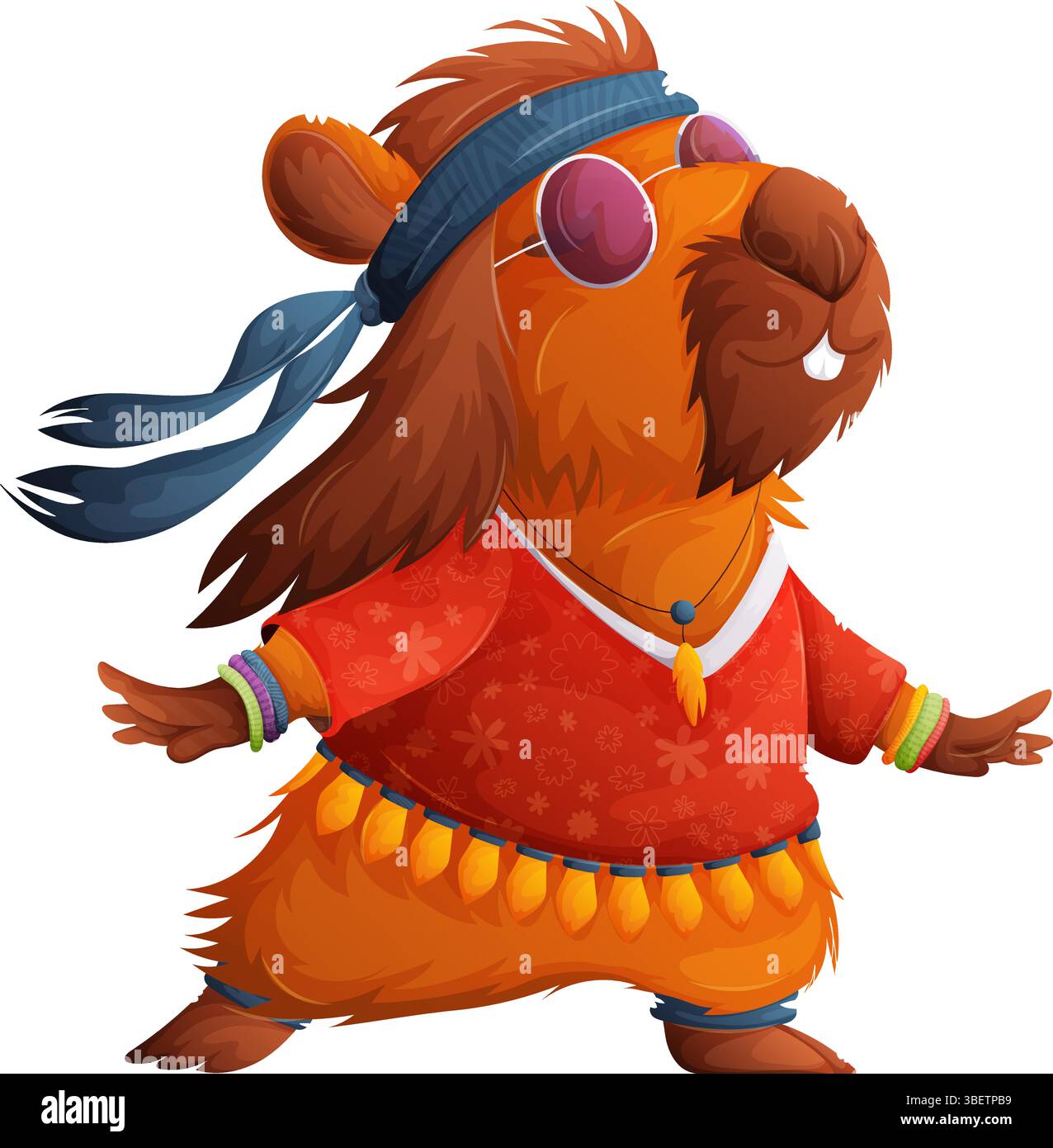 This whimsical image features a cartoon groundhog dressed in hippie ...