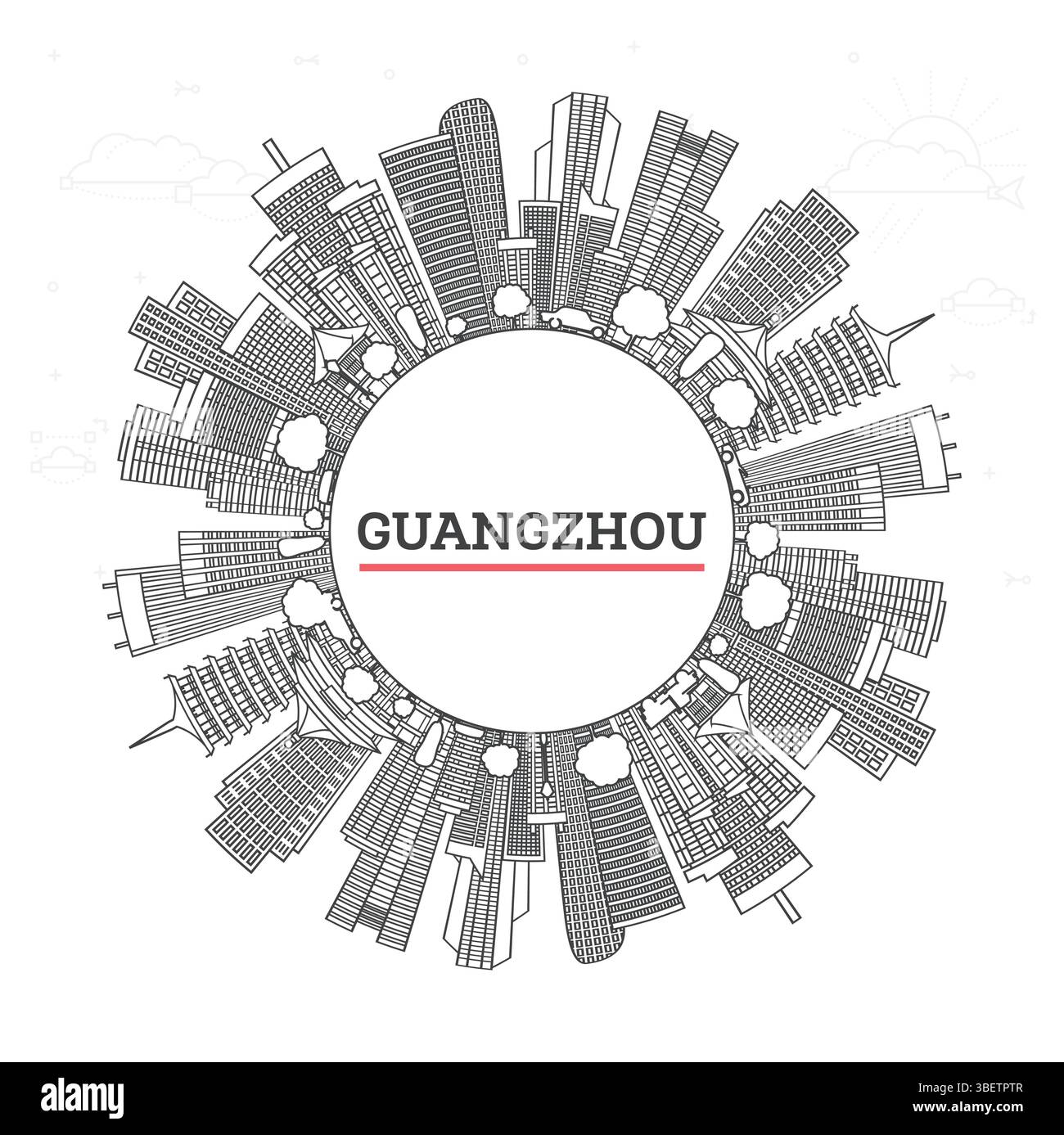 Outline Guangzhou China City Skyline with Modern Buildings and copy ...