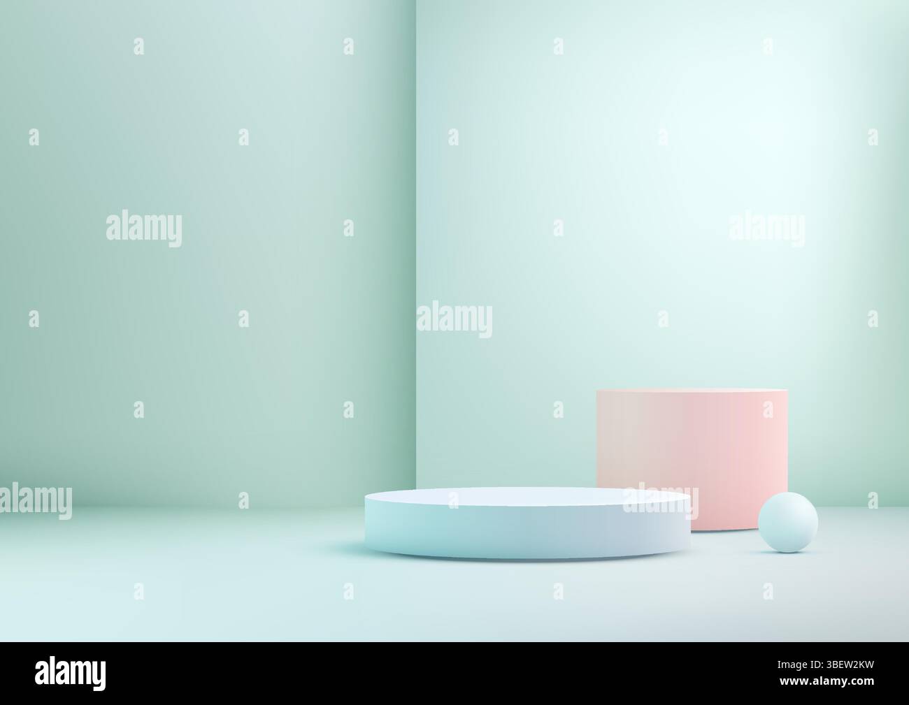 serene 3d scene featuring 3D pastel blue cylindrical podium and soft ...