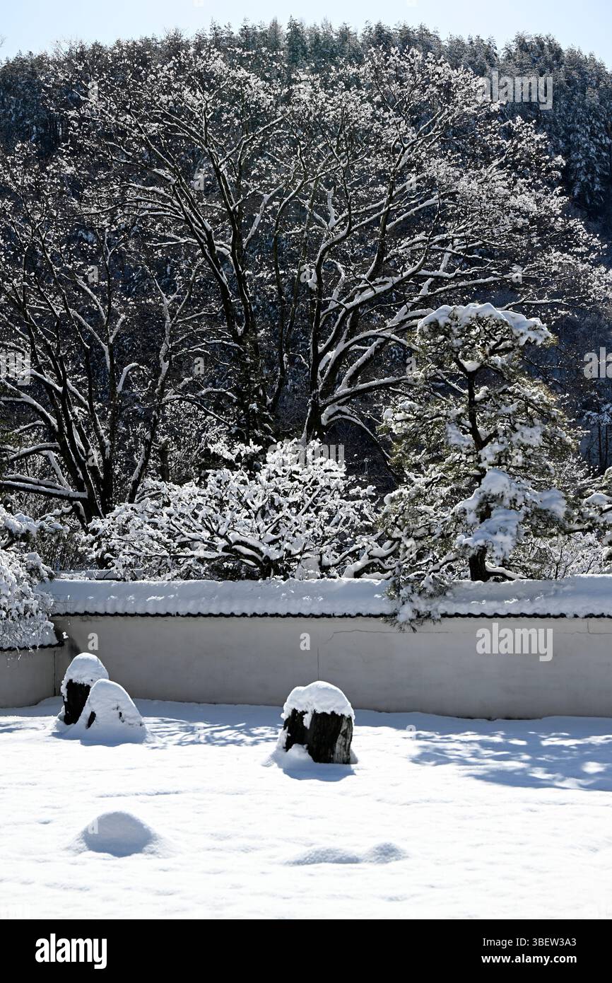 Zen garden of Kozenji temple in winter in Kiso Fukushima,Japan Stock ...