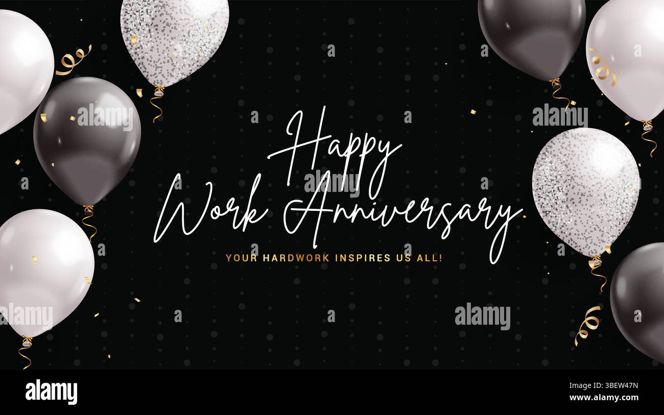 Happy work anniversary black clipart banner. Work anniversary greeting ...