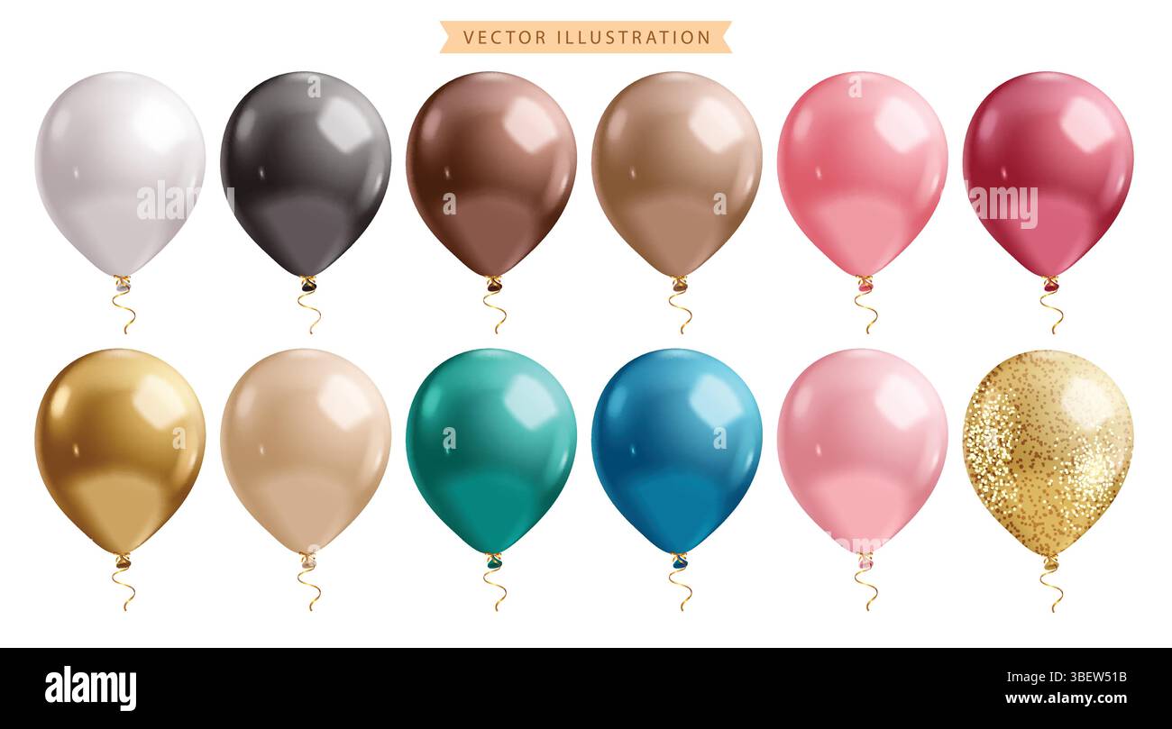 Balloons elegant birthday clipart set. Balloon colorful inflatable ...