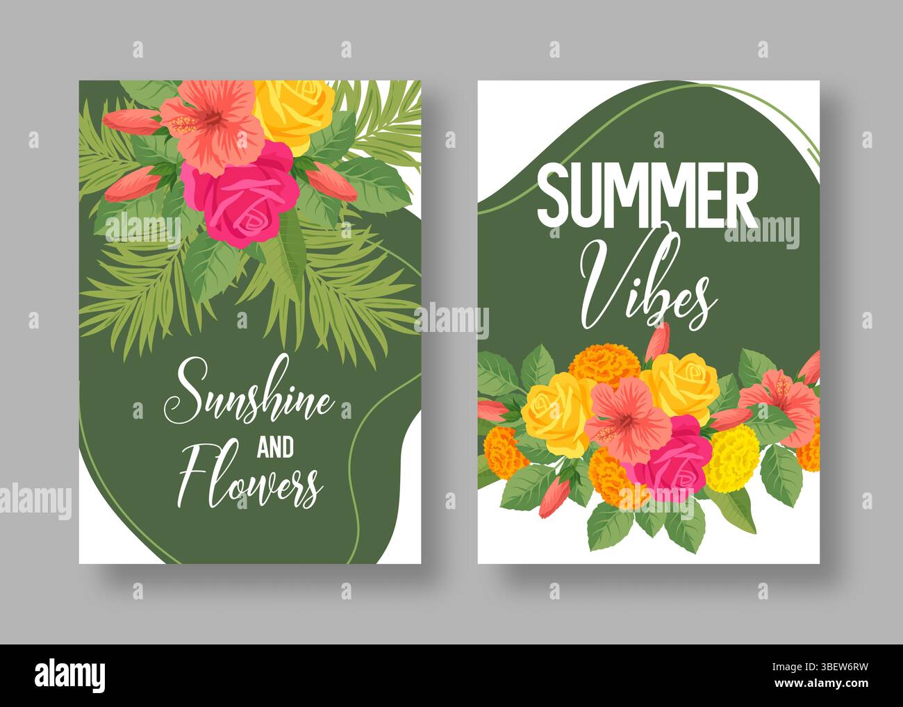 Greeting card tropical flowers Stock Vector Images - Alamy