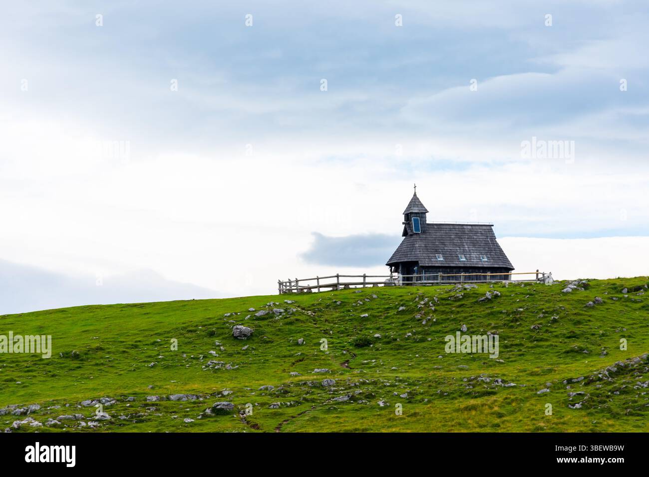 Church in the Slovenia big plateau pasture (Velika Planina). Chapel on ...