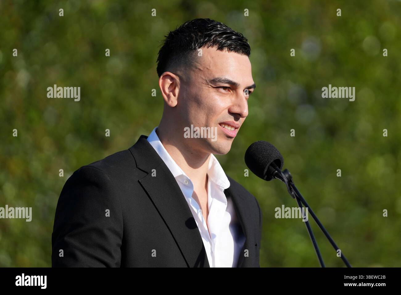 Hall of Fame inductee Juan Crabby Gutierrez speaks at the JESPYS awards at JSerra High School ...