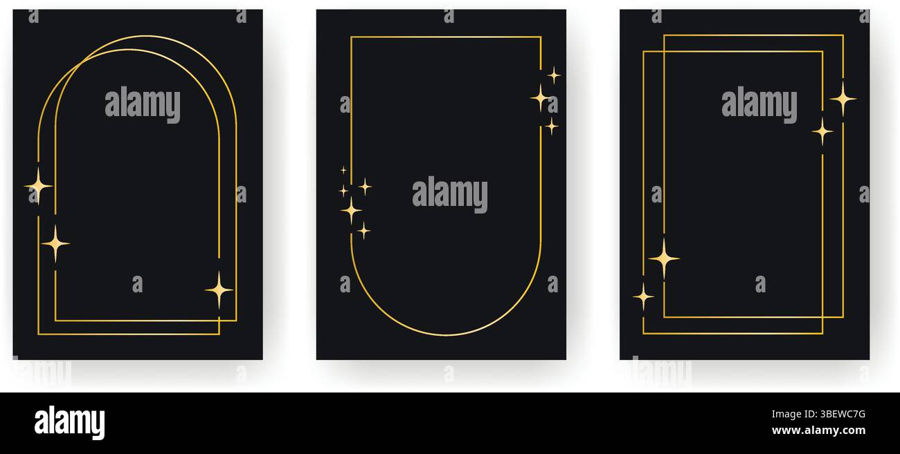 Elegant golden minimalist frames with sparkles set. Shimmering subtle shape with glitter on ...