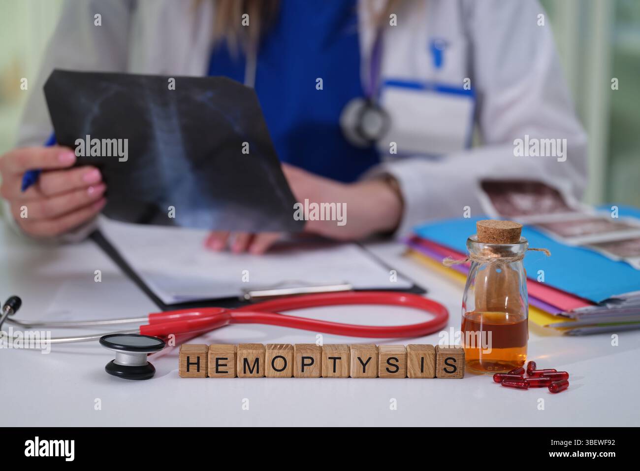 Doctor Conducting a Detailed Analysis of Hemoptysis Case Using Xray and ...