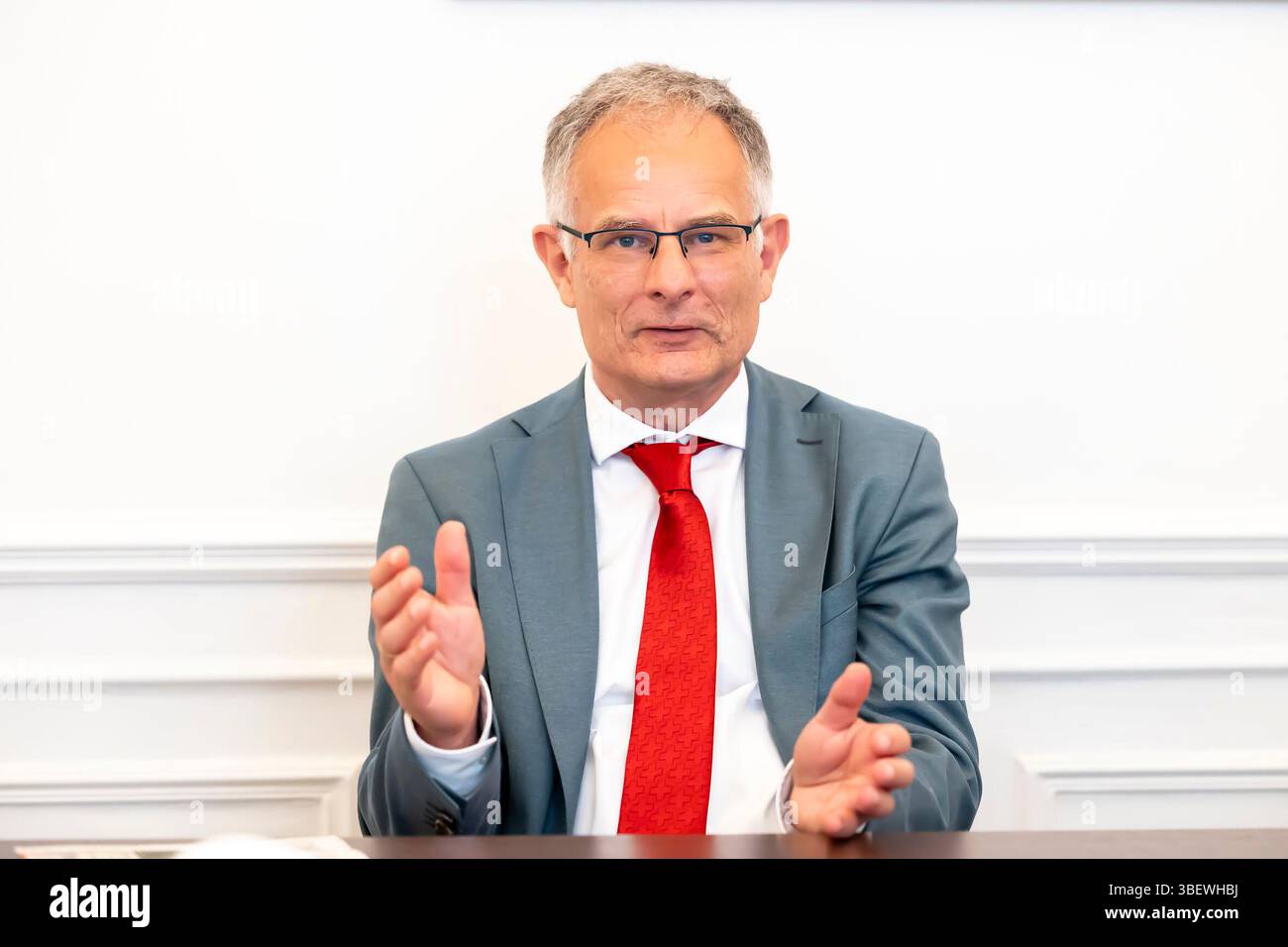Austrian Finance Minister Markus Marterbauer in his office in Vienna ...