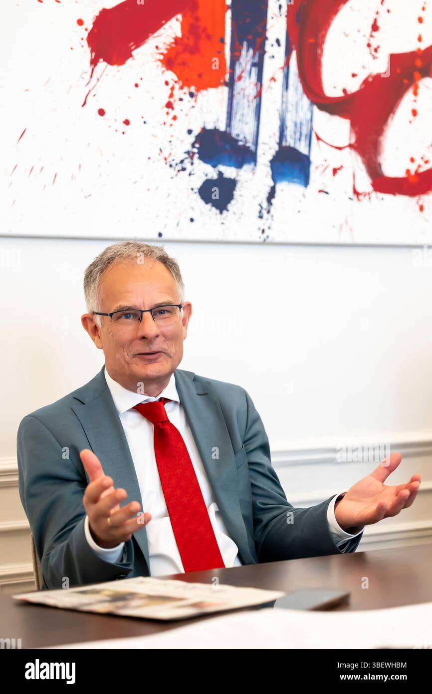 Austrian Finance Minister Markus Marterbauer in his office in Vienna ...