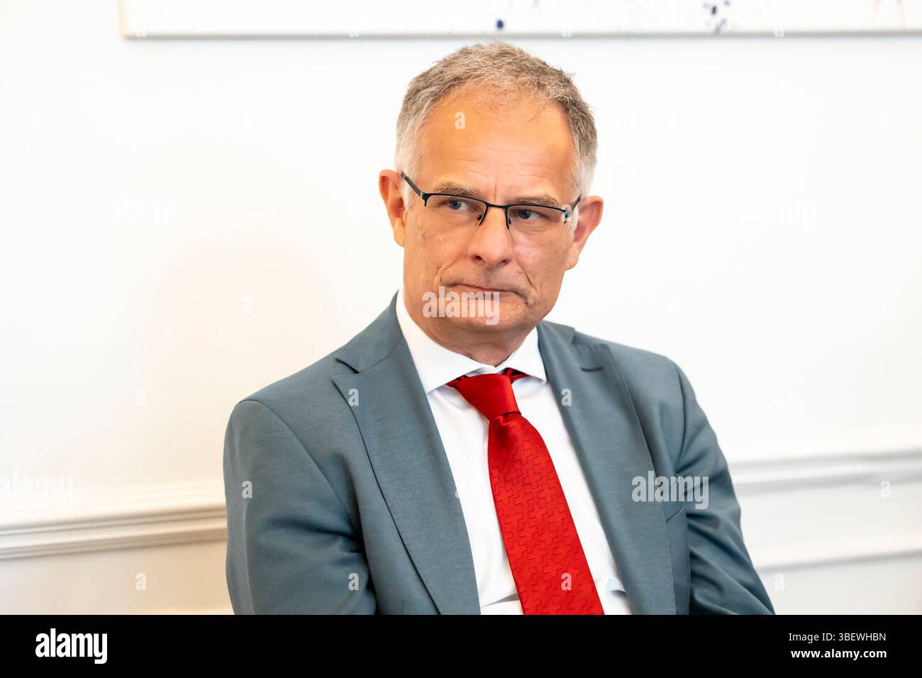 Austrian Finance Minister Markus Marterbauer in his office in Vienna ...