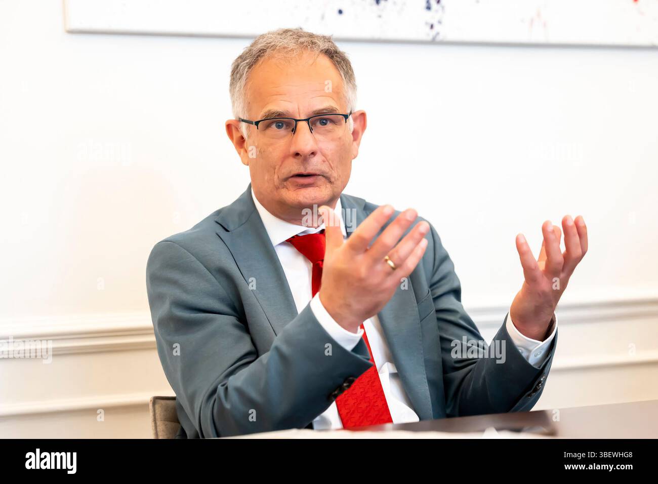 Austrian Finance Minister Markus Marterbauer in his office in Vienna ...