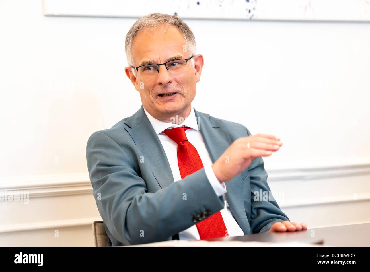 Austrian Finance Minister Markus Marterbauer in his office in Vienna ...