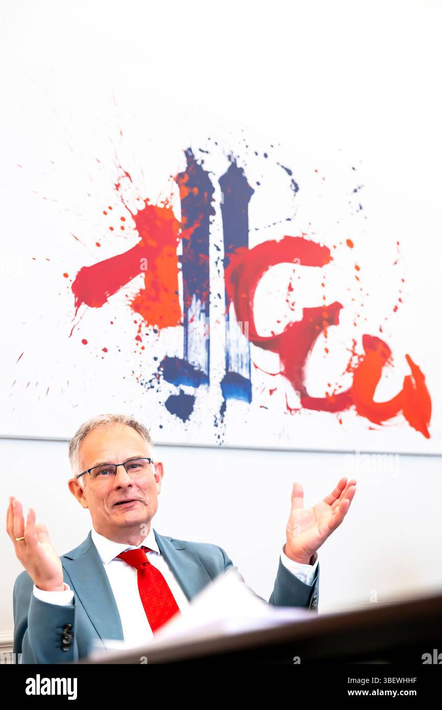 Austrian Finance Minister Markus Marterbauer in his office in Vienna ...