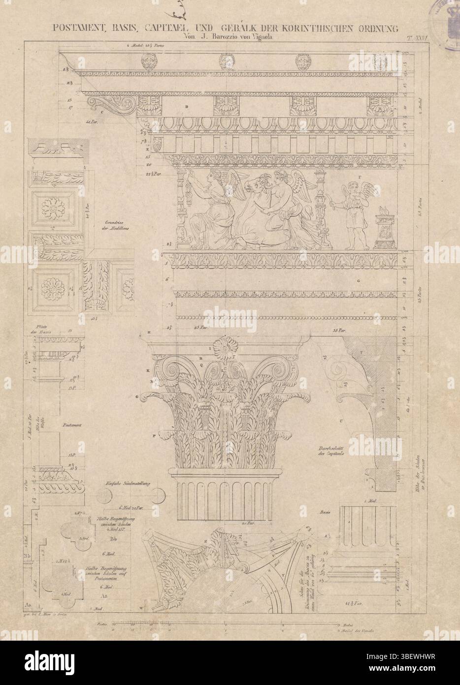 Vignola, Giacomo Barozzi, Postament, Base, Capitael und Gebälk der ...