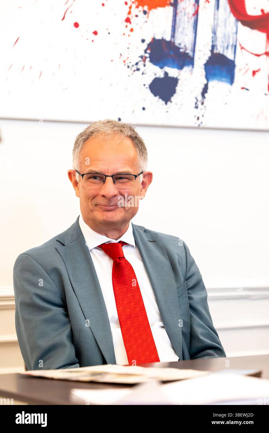 Austrian Finance Minister Markus Marterbauer in his office in Vienna ...