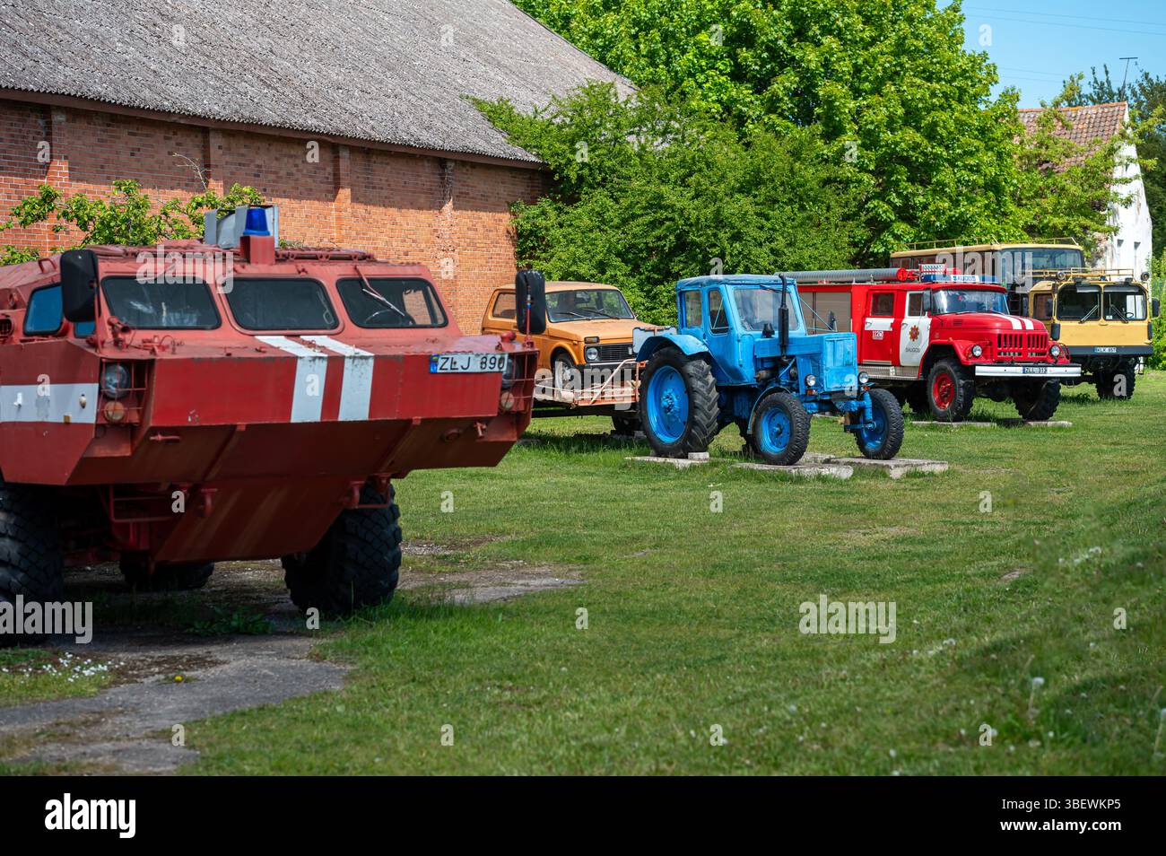 Rusne, Lithuania - May 25, 2025: Historical transport vehicles from the ...
