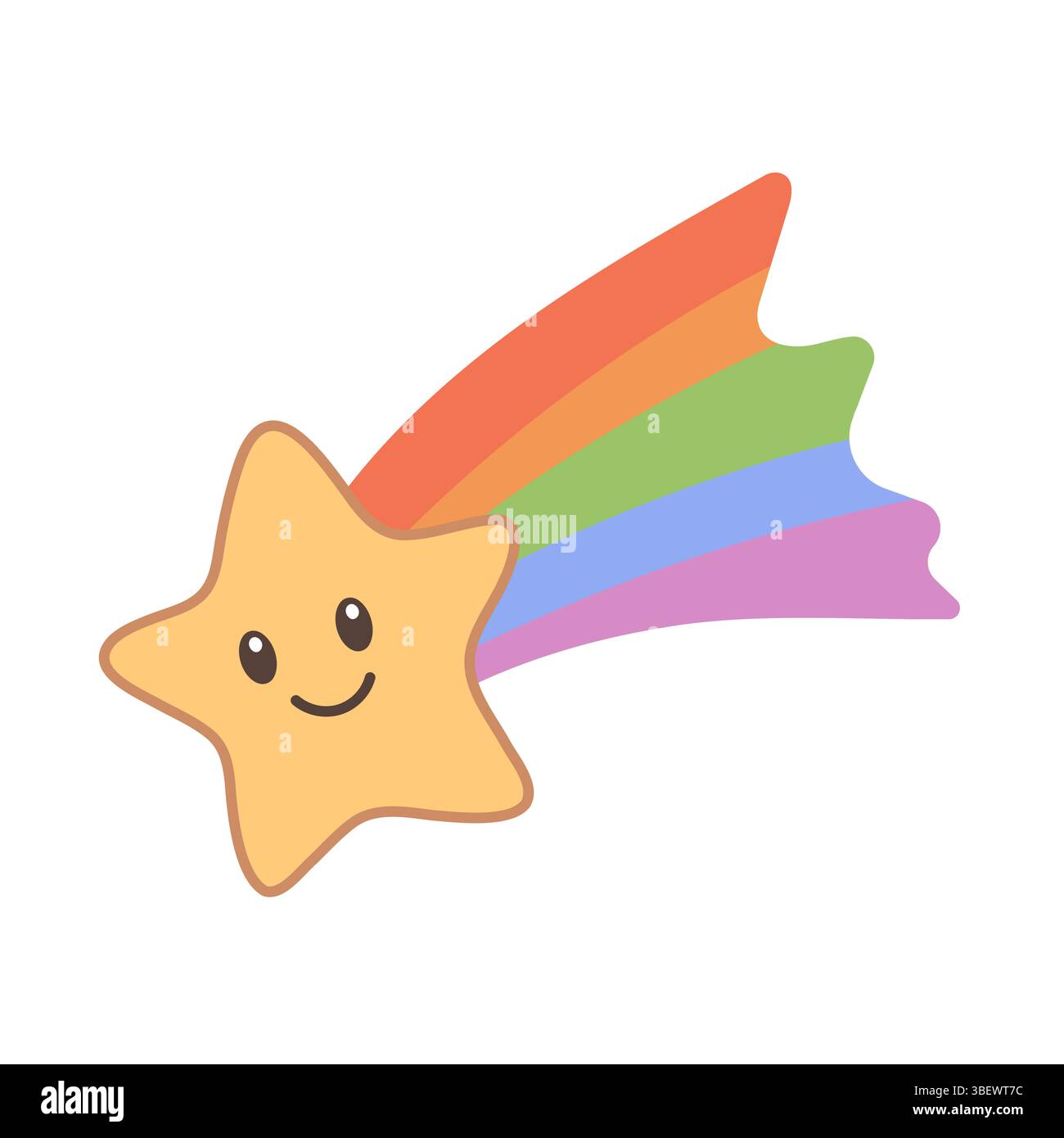 Cute illustration of a smiling shooting star with a rainbow trail ...